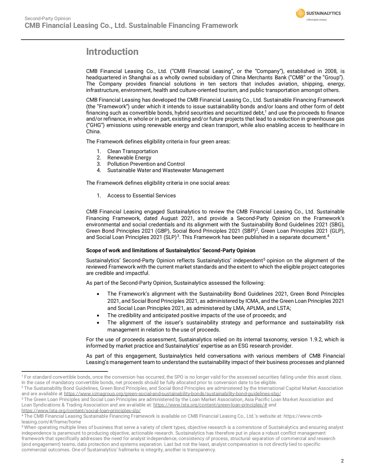 Second-party Opinion on CMB Financial Leasing Co., Ltd.'s SUSTAINABLE ...