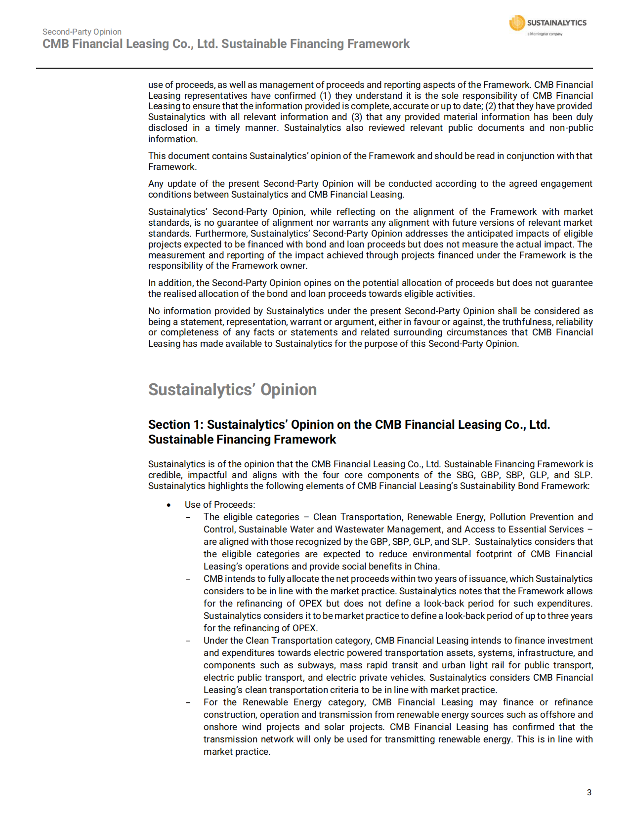 Second-party Opinion on CMB Financial Leasing Co., Ltd.'s SUSTAINABLE ...