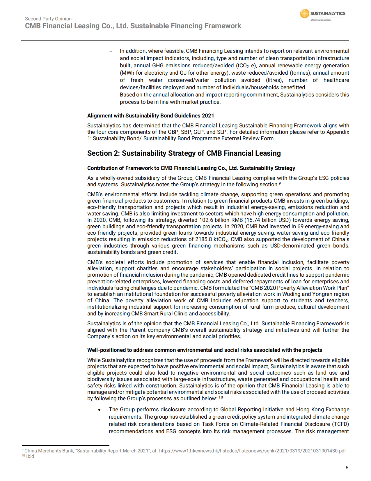 Second-party Opinion on CMB Financial Leasing Co., Ltd.'s SUSTAINABLE ...