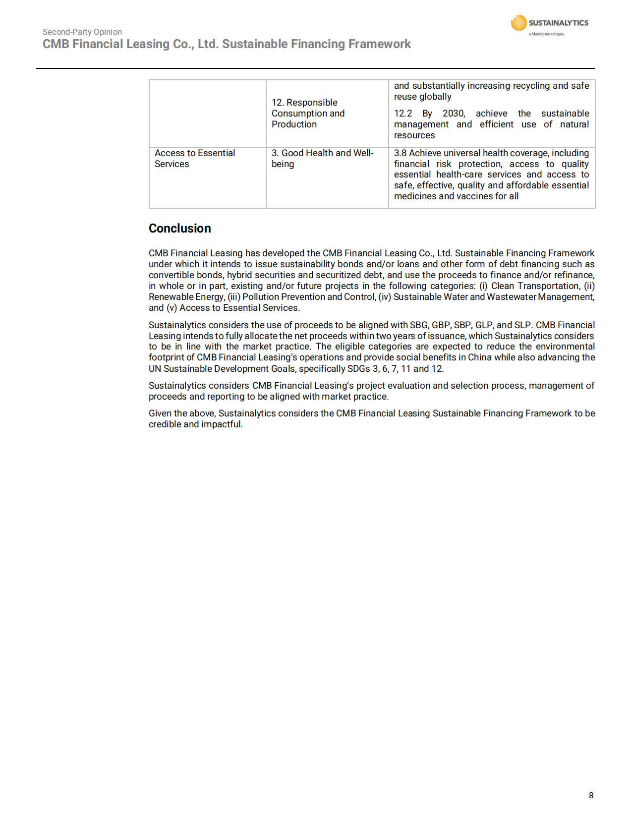 Second-party Opinion on CMB Financial Leasing Co., Ltd.'s SUSTAINABLE ...