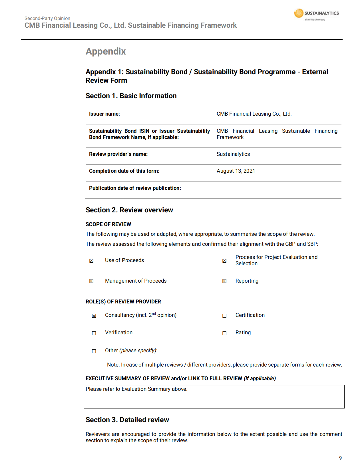 Second-party Opinion on CMB Financial Leasing Co., Ltd.'s SUSTAINABLE ...