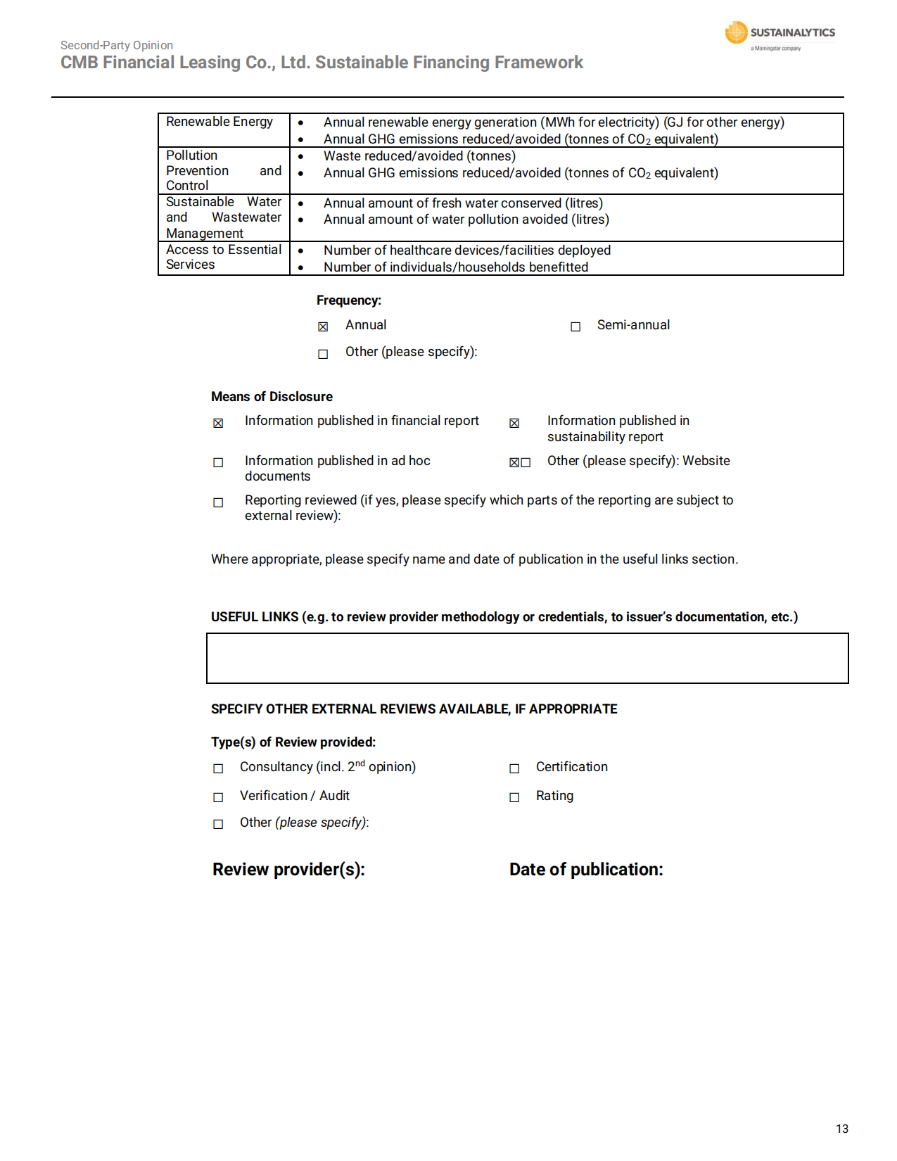 Second-party Opinion on CMB Financial Leasing Co., Ltd.'s SUSTAINABLE ...