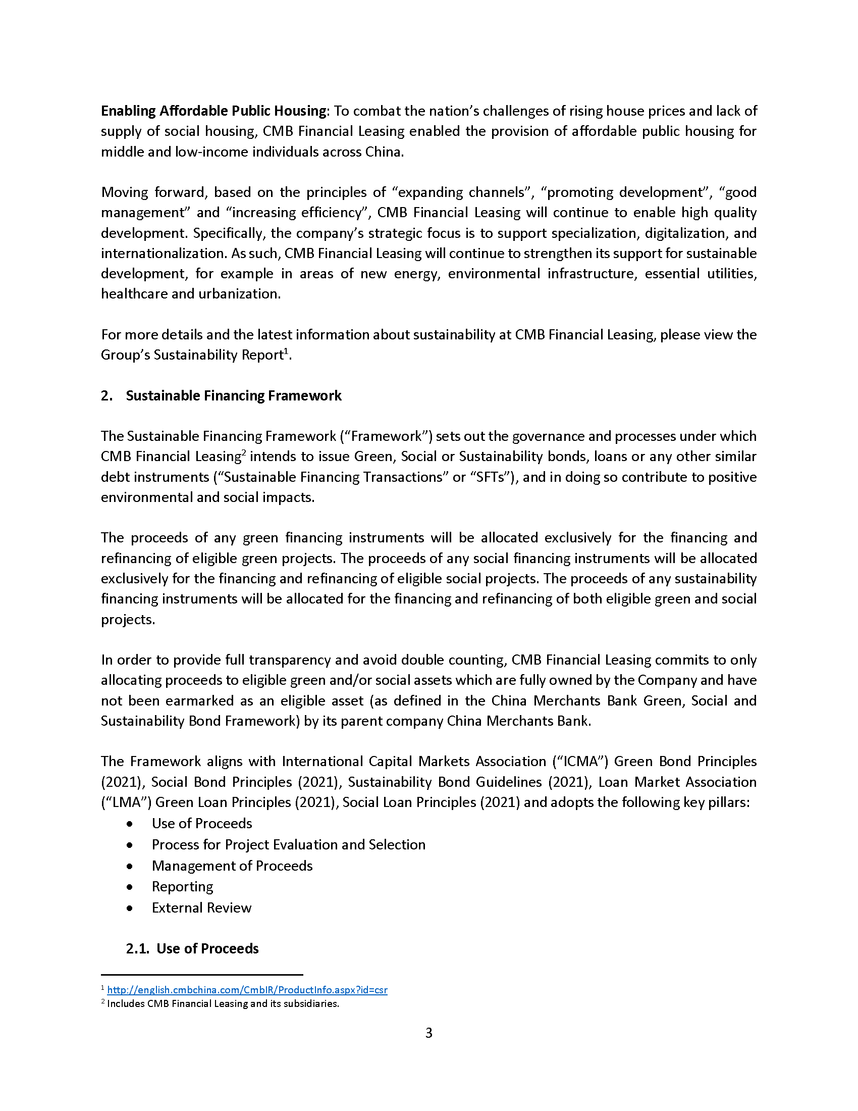 CMB Financial Leasing Co.,LTD. Sustainable Financing Framework ...