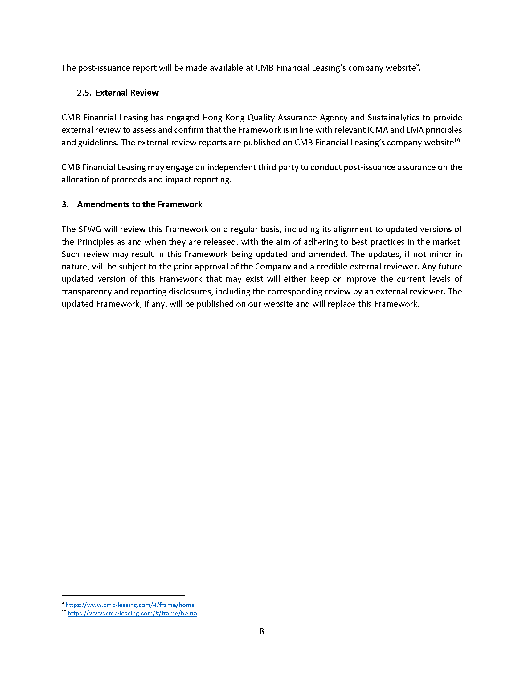 CMB Financial Leasing Co.,LTD. Sustainable Financing Framework ...